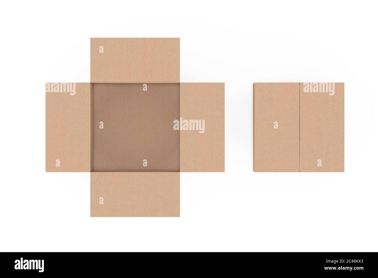Top View of Opened and Closed Empty Cardboard Box on a white background ...