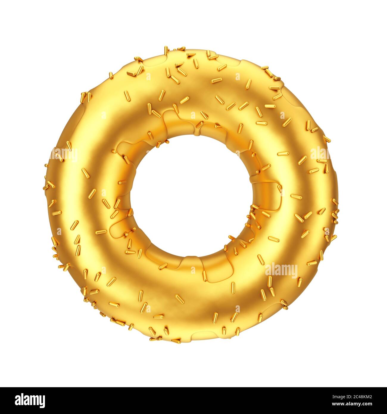 Golden Donut with Golden Sprinkles on a white background. 3d Rendering ...