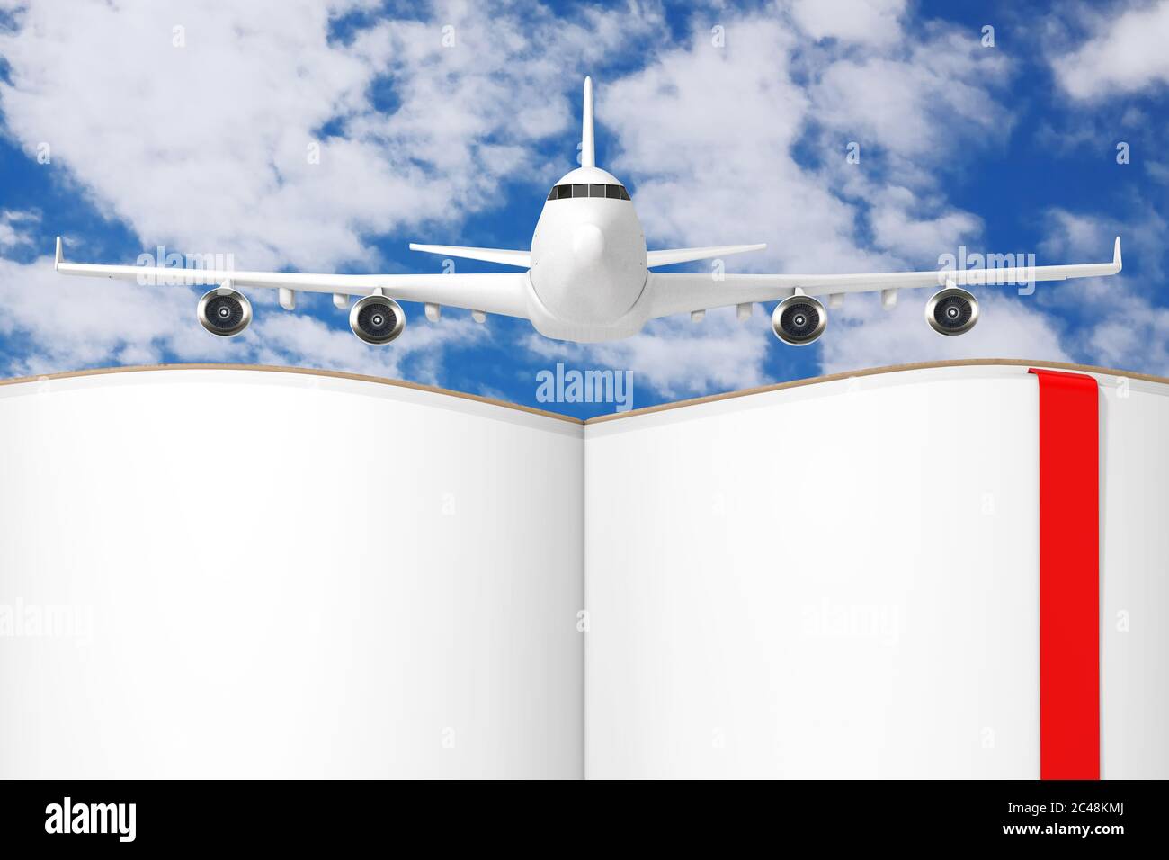 White Jet Passenger's Airplane over Opened Book with Blank Pages for ...