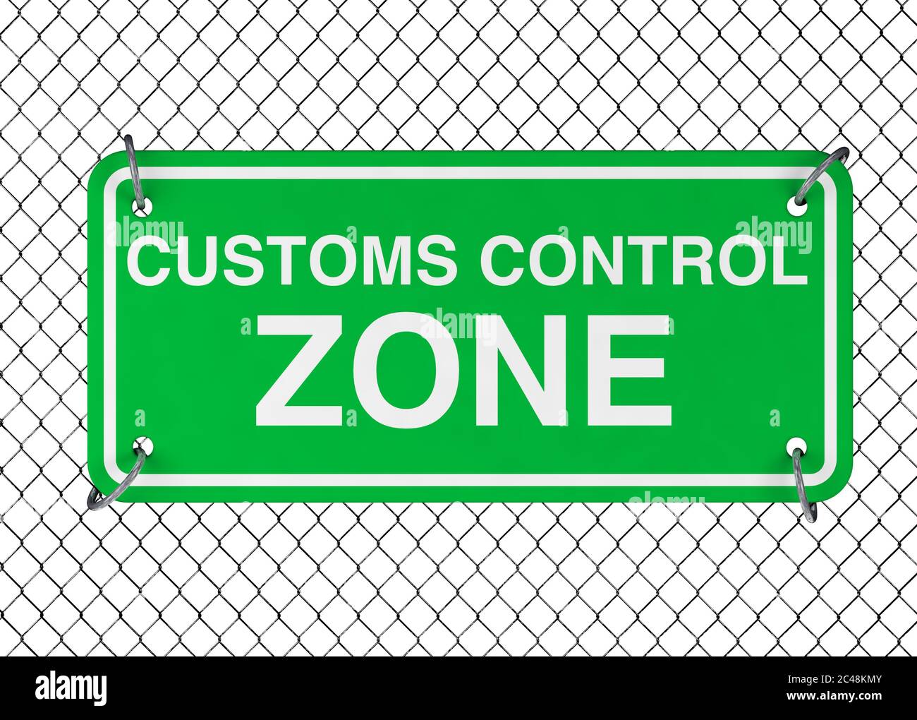 Green Customs Control Zone Sign with Metal Wired Fence Pattern on a ...
