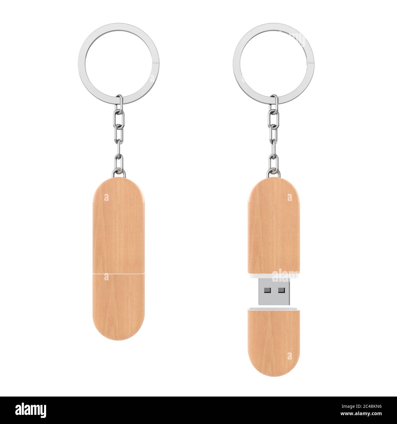 Wooden USB Flash Memory Drive Key Chain Mockup on a white background ...