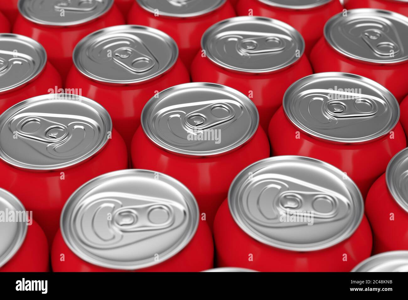 Rows of Red Aluminum Drink Cans Background extreme closeup. 3d ...
