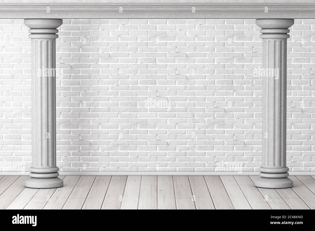 Two Ancient Classic Greek Columns as Frame in Front of Brick Wall. 3d ...