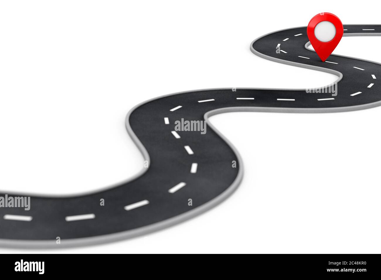 Winding Road with Destination Red Pin Target Pointer in the End of Road ...