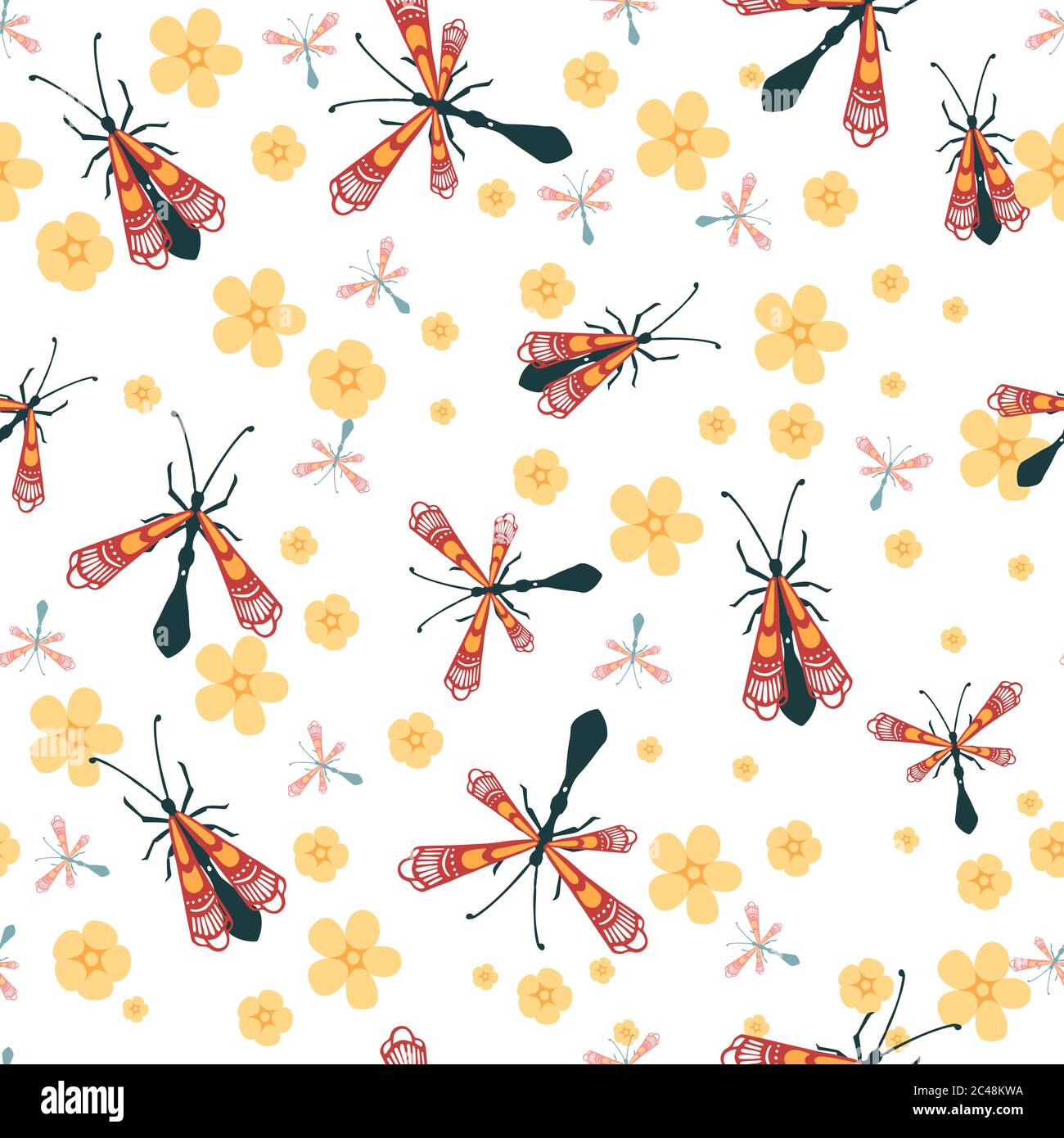 Seamless pattern of cartoon simple beetle collection colored insects ...