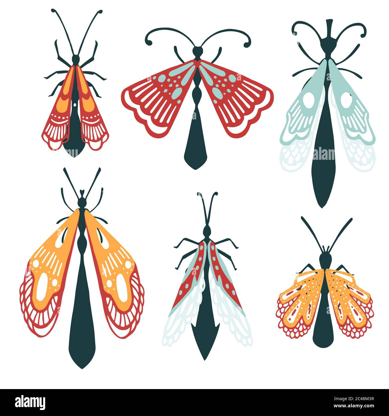 Set of cartoon simple beetle collection colored different insects flat ...