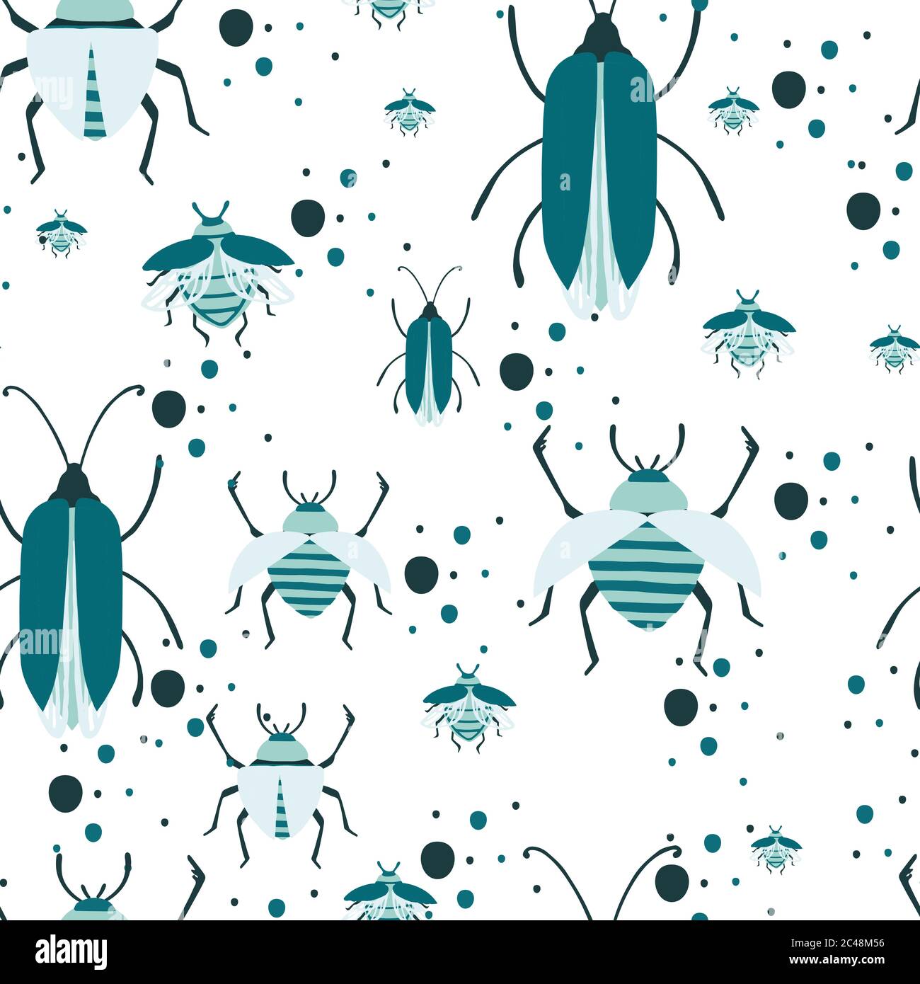 Seamless pattern of cartoon simple beetle collection colored insects ...