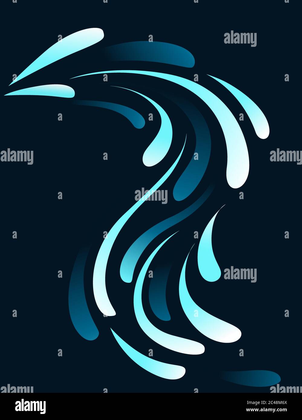 Blue abstract flat water drops flowing flat vector illustration on dark ...
