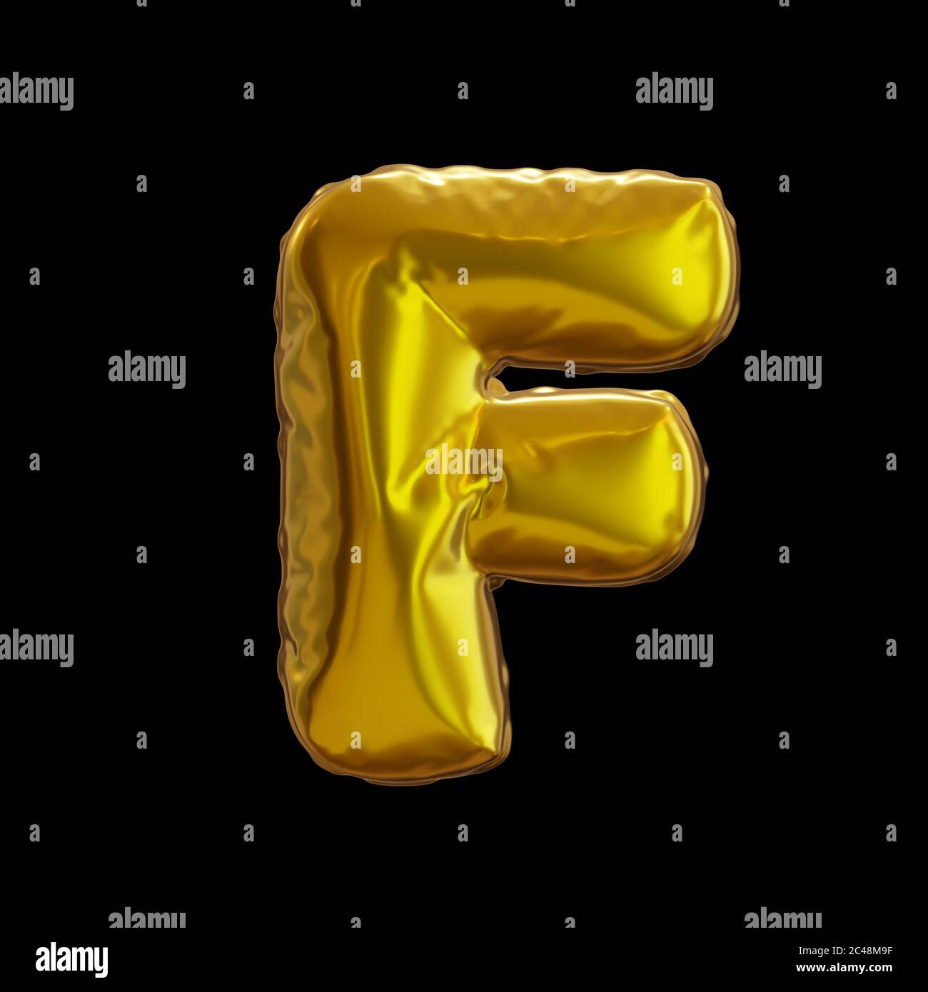 Golden Balloon Letter F, Realistic 3D Rendering on a black background ...
