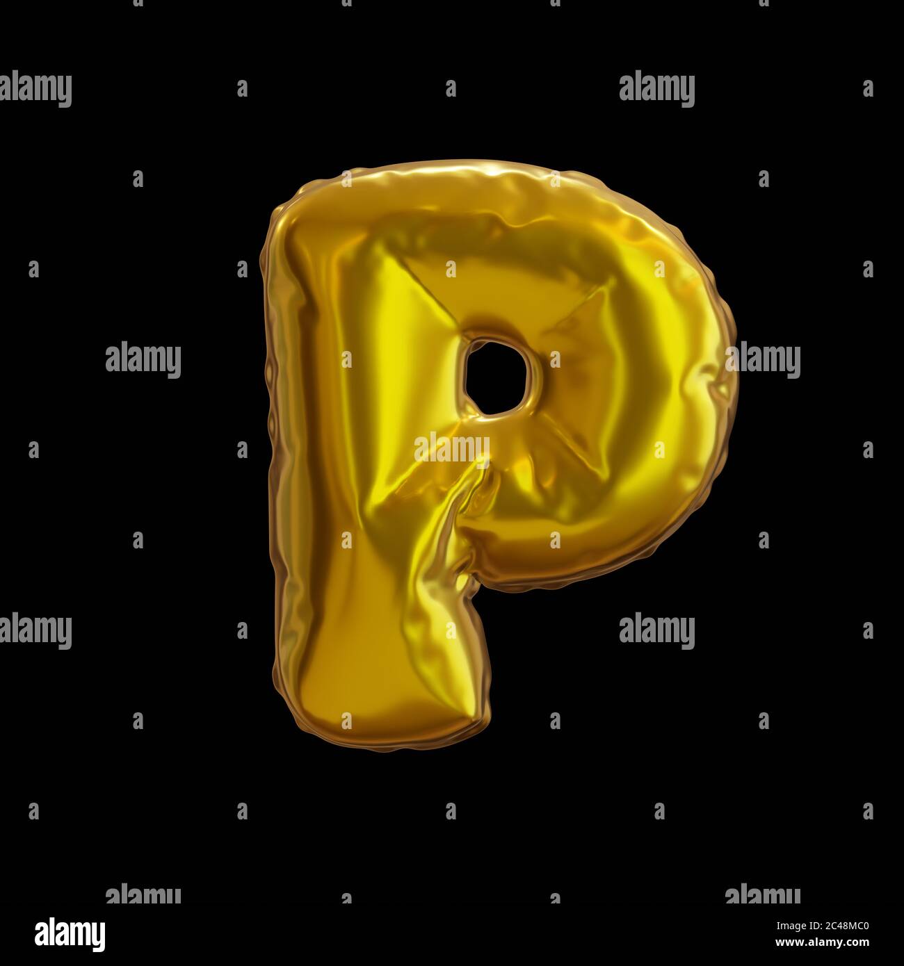 Golden Balloon Letter P, Realistic 3D Rendering on a black background ...