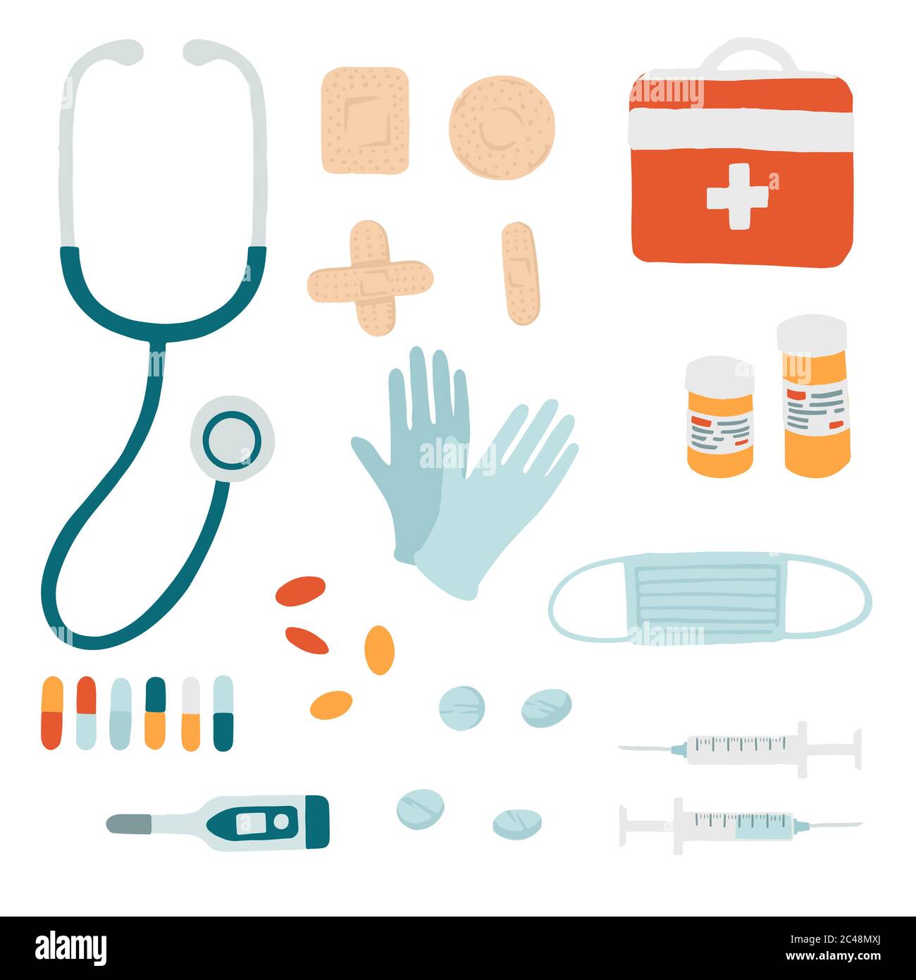 Big set with simple style medical tools flat vector illustration ...
