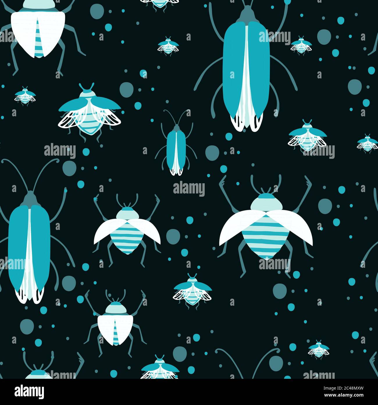 Seamless pattern of cartoon simple beetle collection colored insects ...