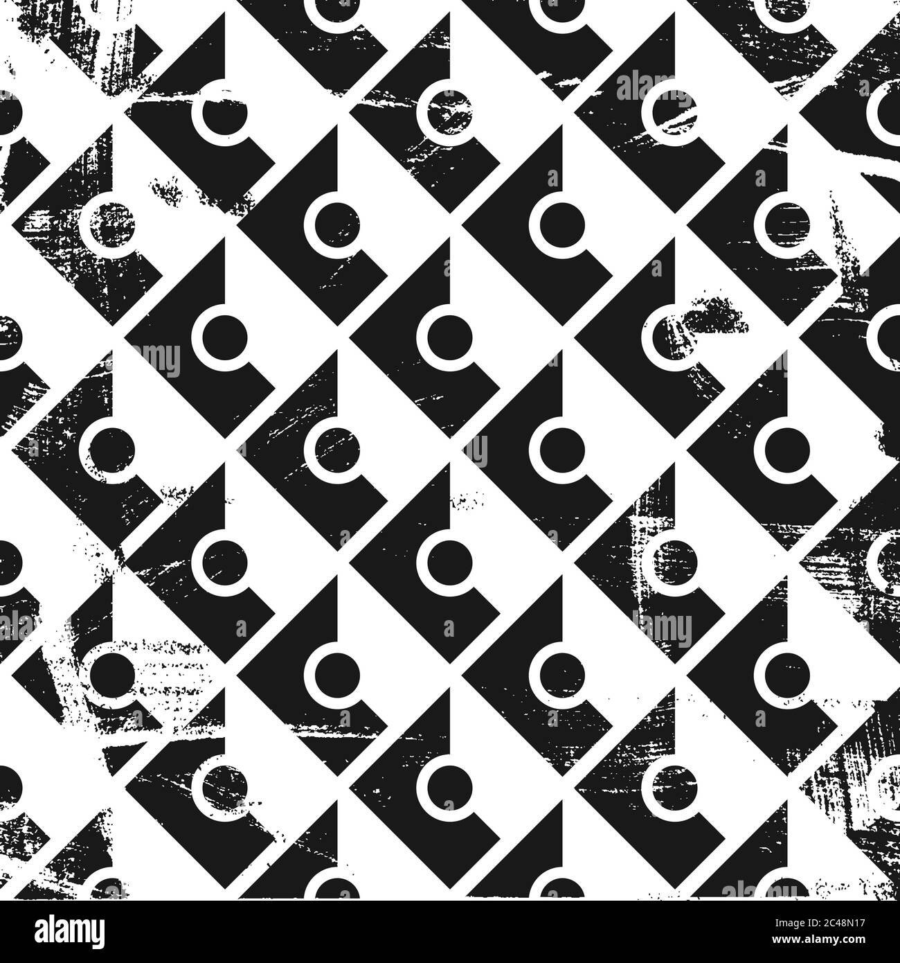 Grunge abstract isometric pattern with circle. Square black and white ...