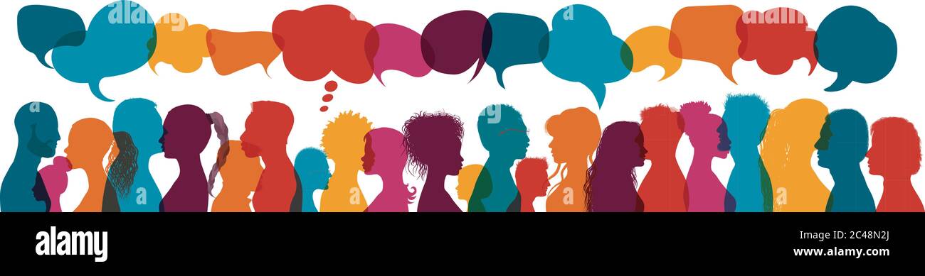 Dialogue group of diverse multiethnic multicultural people. Talking and ...