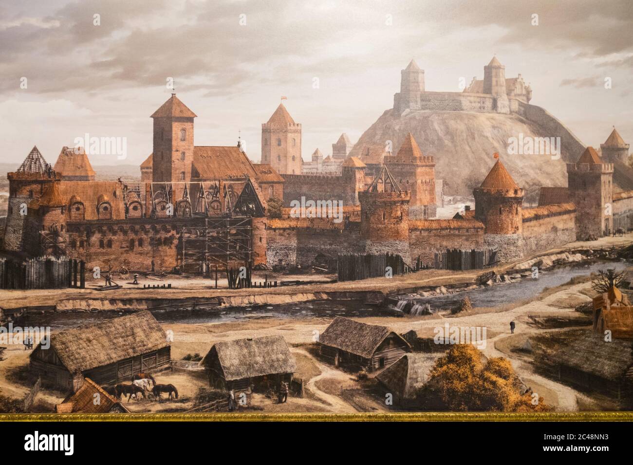Detail of a large hitorical painting. Building Old Town Vilnius. At ...