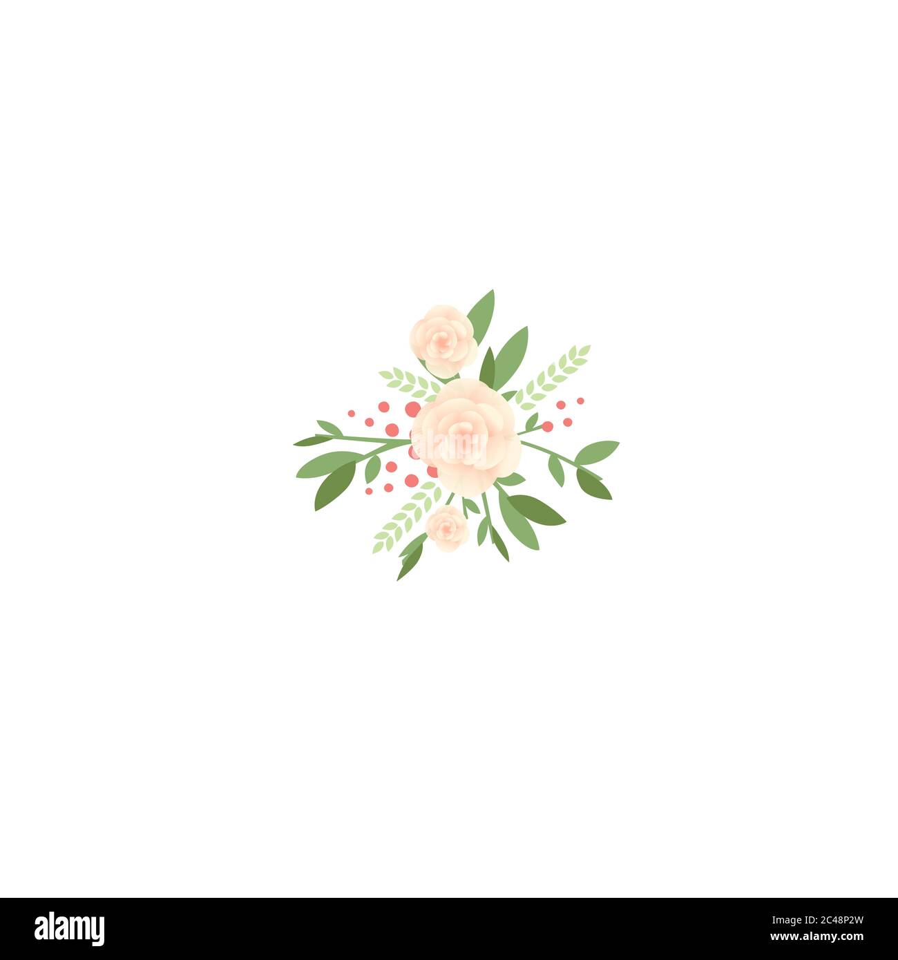 Beautiful beige flower with green leaves and red berries flat vector ...