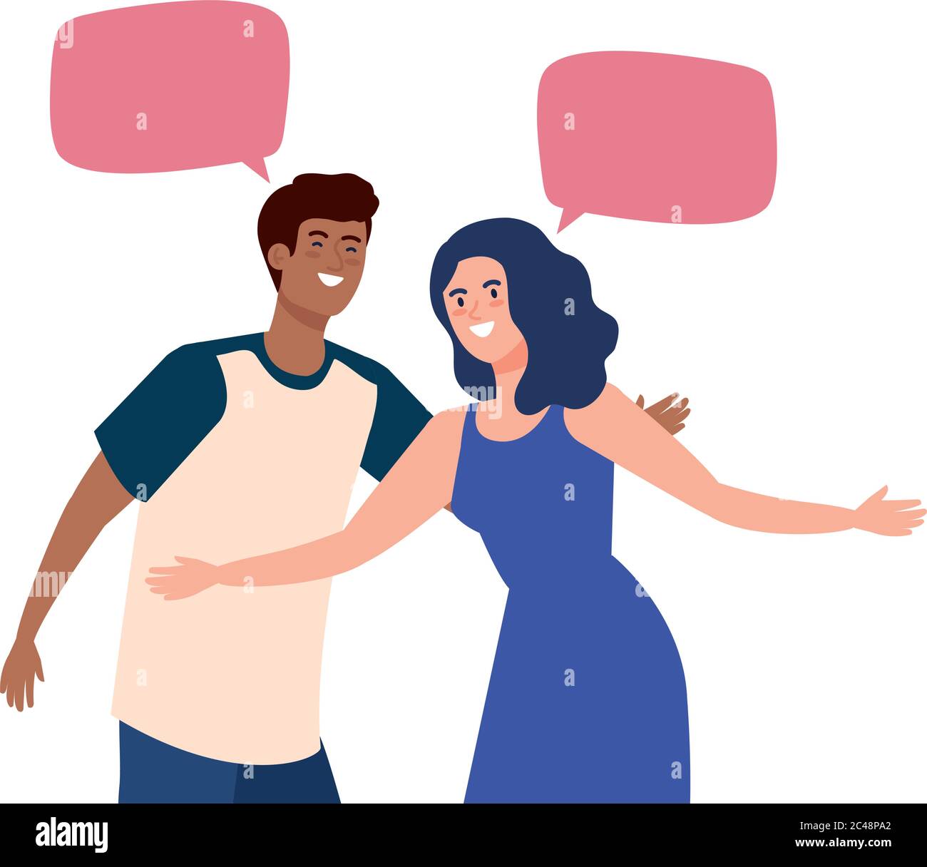 happy couple talking with speech bubbles, celebrating holiday Stock ...