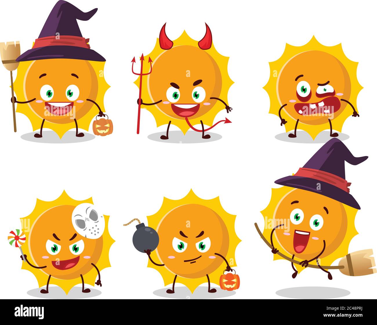 Halloween expression emoticons with cartoon character of sun Stock ...