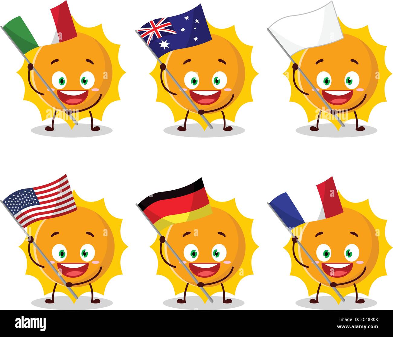 Sun cartoon character bring the flags of various countries Stock Vector ...