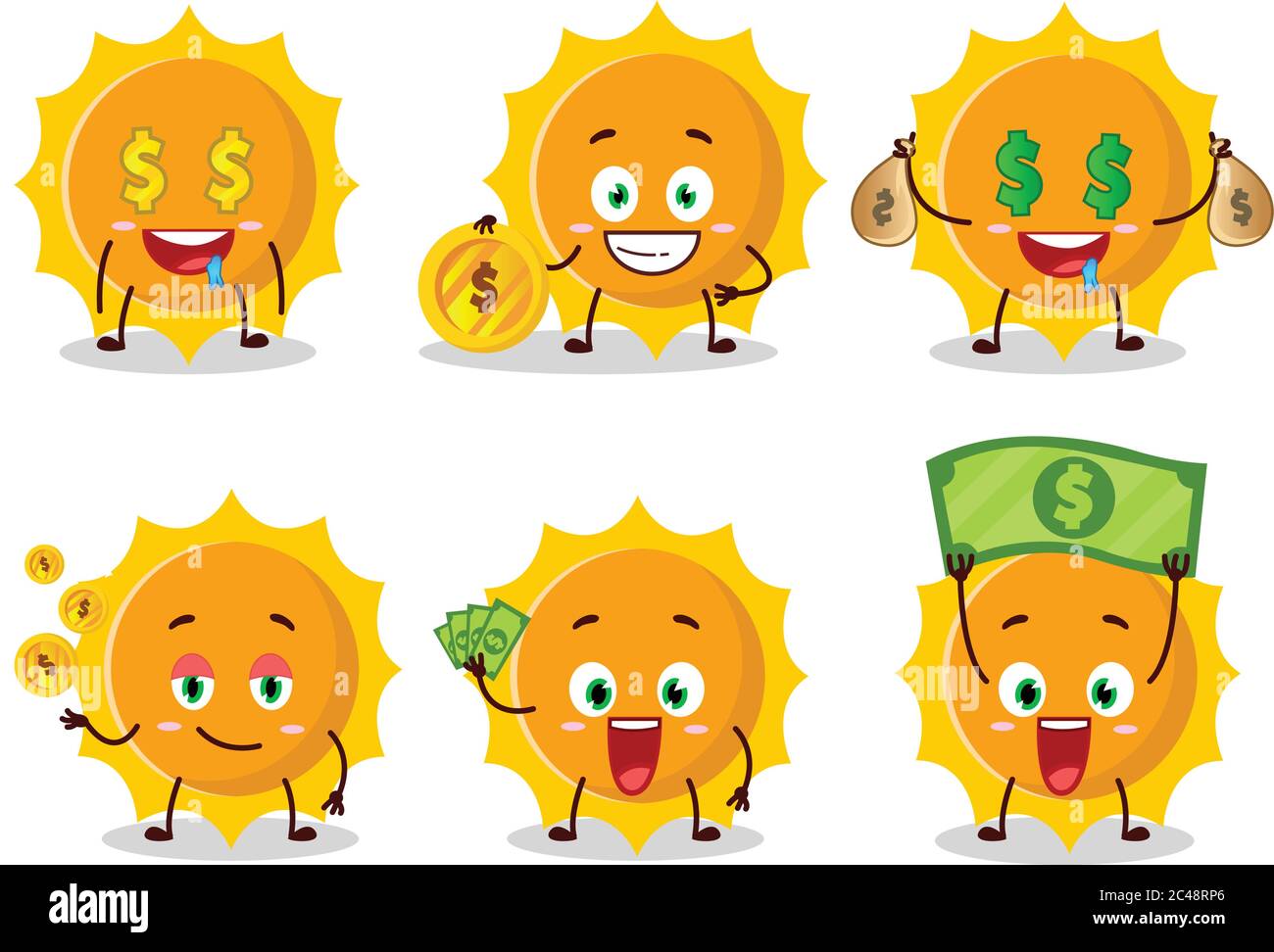 Sun cartoon character with cute emoticon bring money Stock Vector Image ...