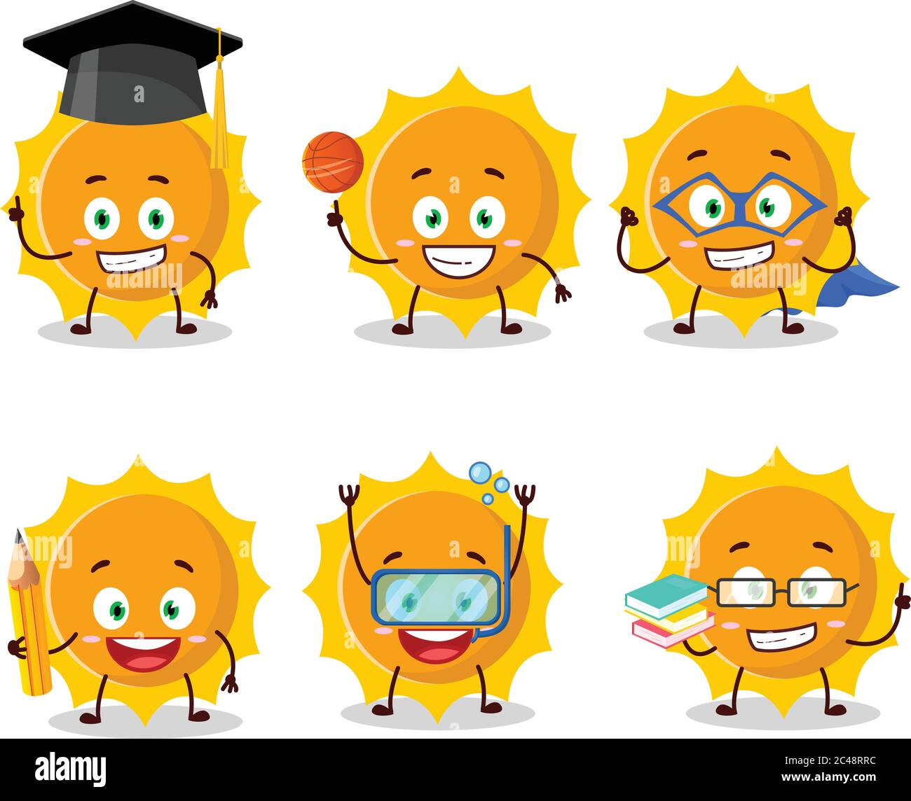 School student of sun cartoon character with various expressions Stock ...