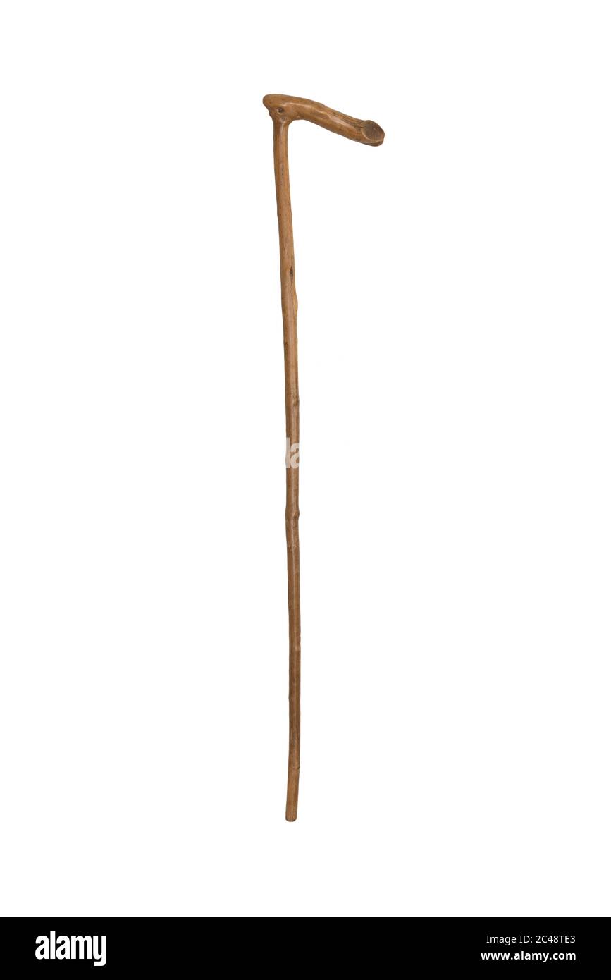 old original wooden and steel walking stick on white background Stock ...