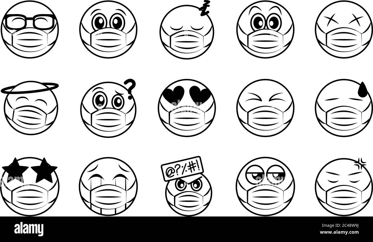 virus emoticon, covid-19 emoji character infection, line cartoon style ...