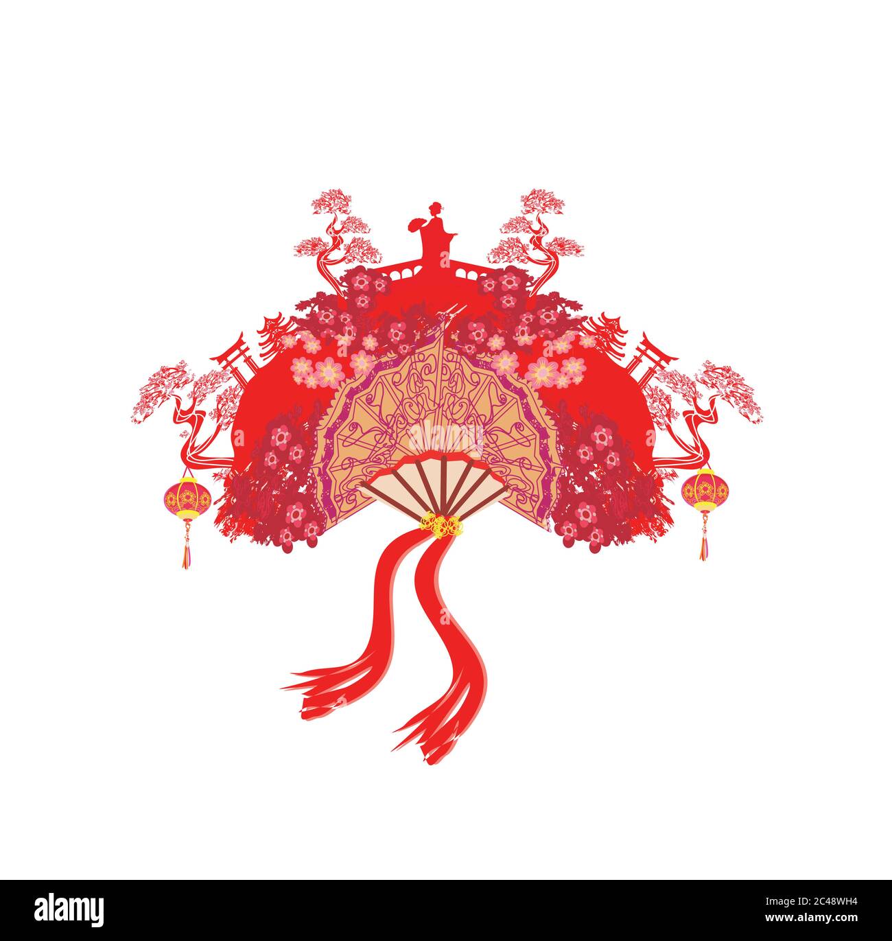 Abstract decorative fan with Asian girl Stock Vector Image & Art - Alamy