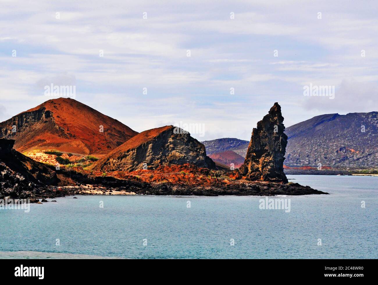 Pinnacle rock, Bartolomé island, Galapagos islands, Ecuador Stock Photo ...