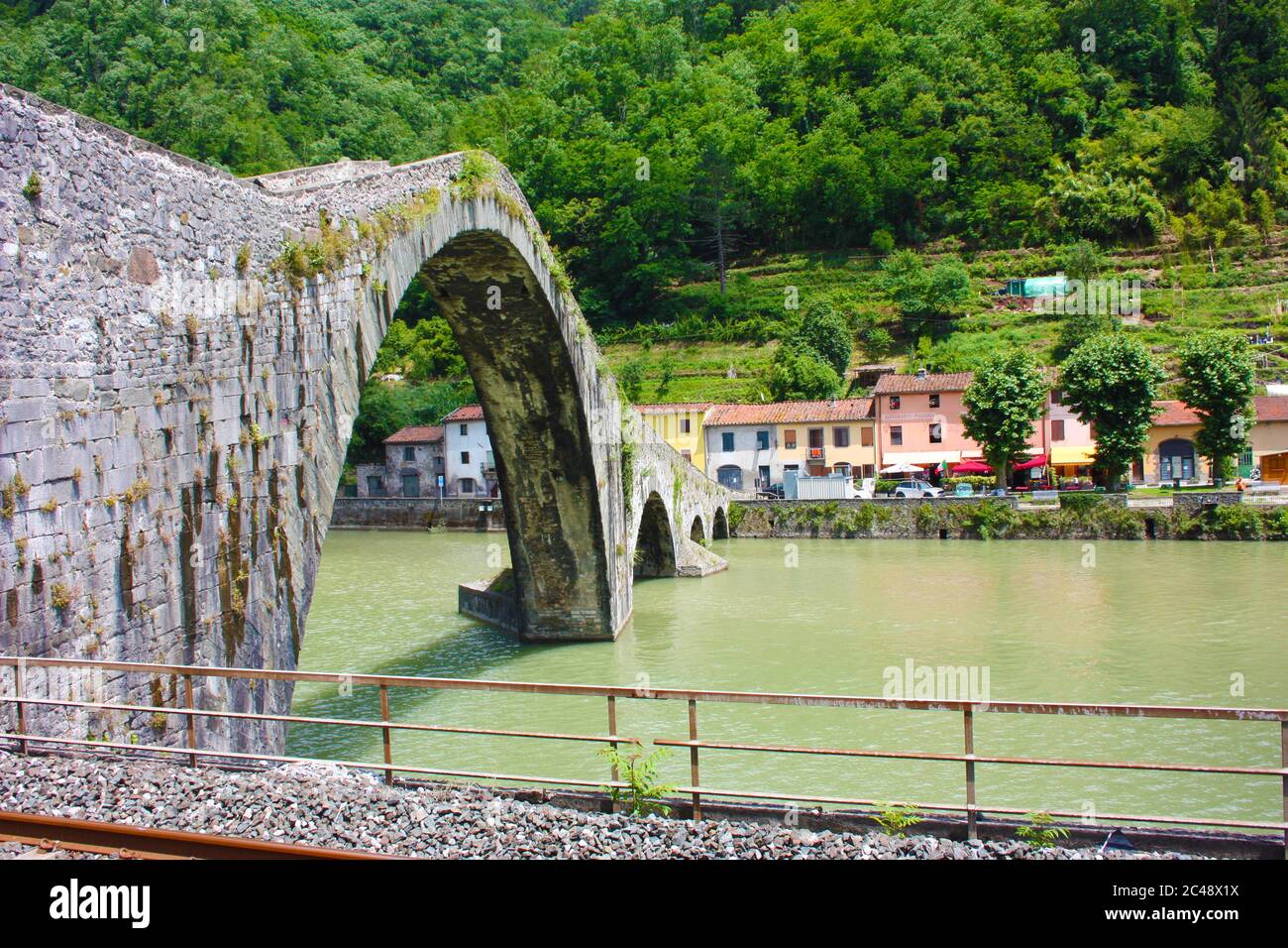 the devil's bridge in the Tuscan town of Borgo a Mozzano on the Serchio ...