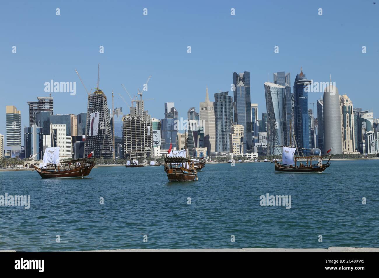 Doha, Qatar Cornish, Skyline with Boat Stock Photo - Alamy