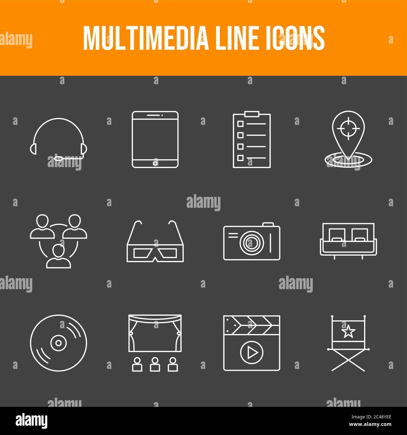 Multimedia 12 Vector Icons in One Set Stock Vector Image & Art - Alamy