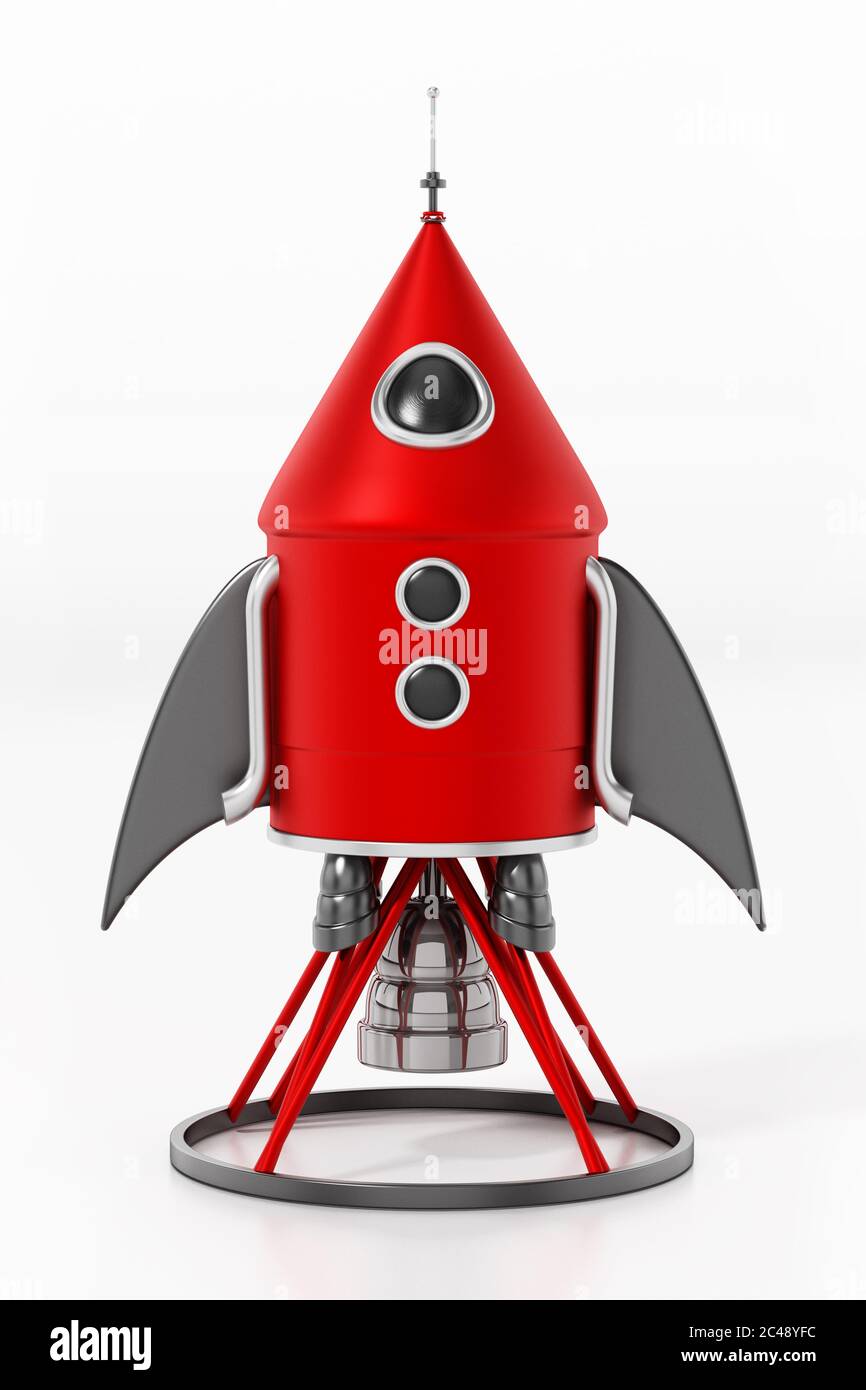Vintage space rocket isolated on white background. 3D illustration ...