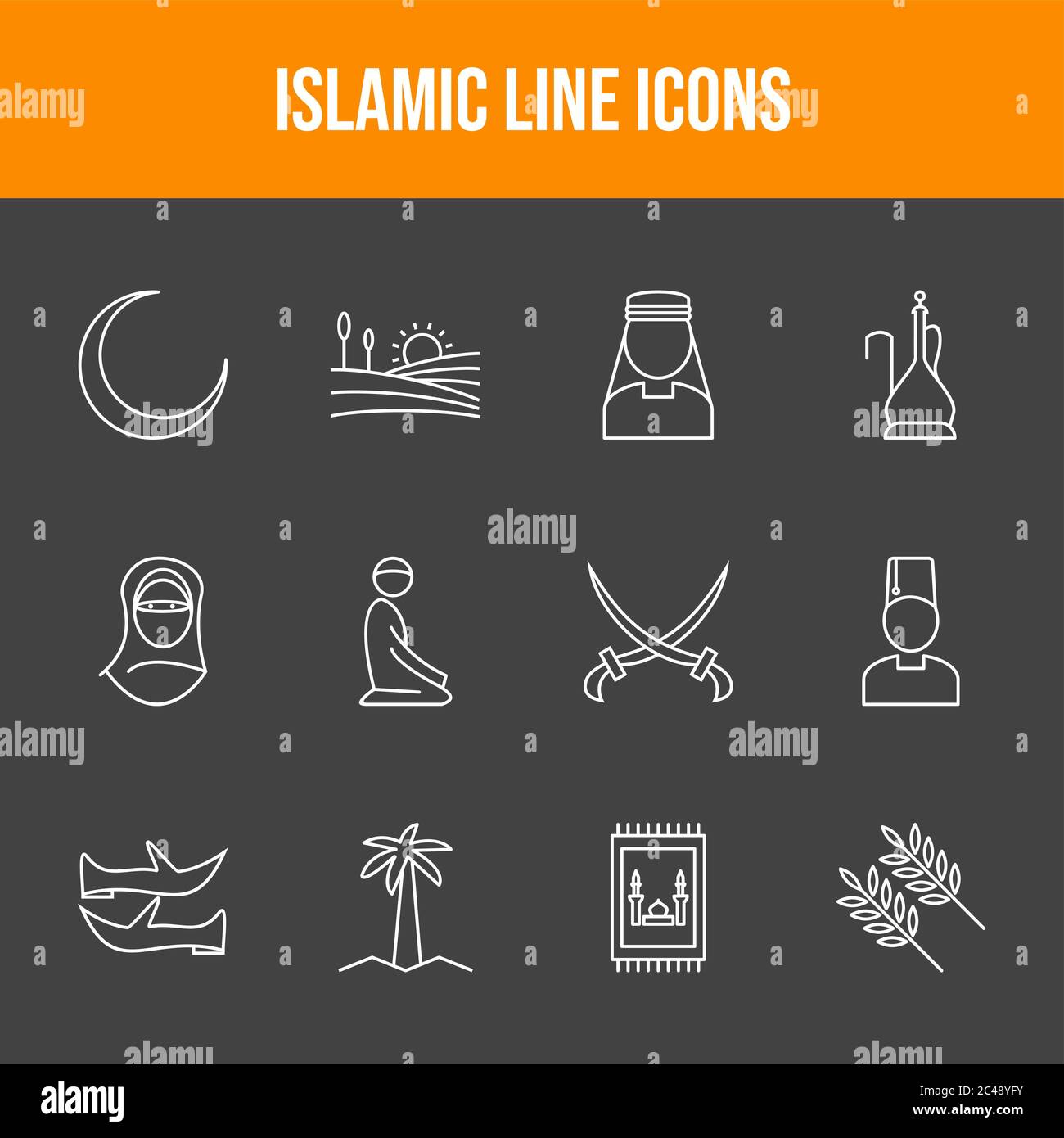 Unique Line Set of Islamic Icons Stock Vector Image & Art - Alamy