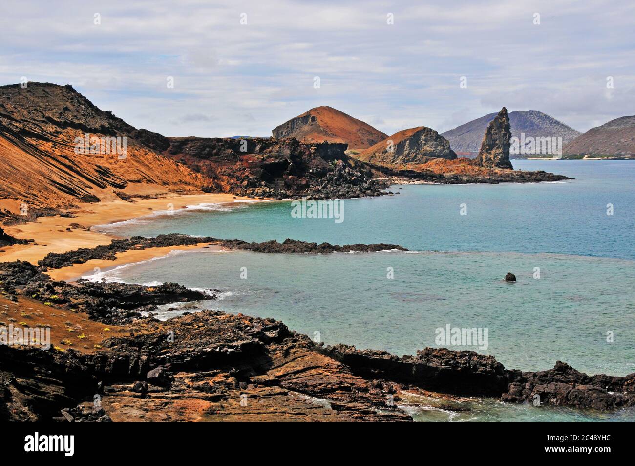 Pinnacle rock Bartolomé island, Galapagos islands, Ecuador Stock Photo ...