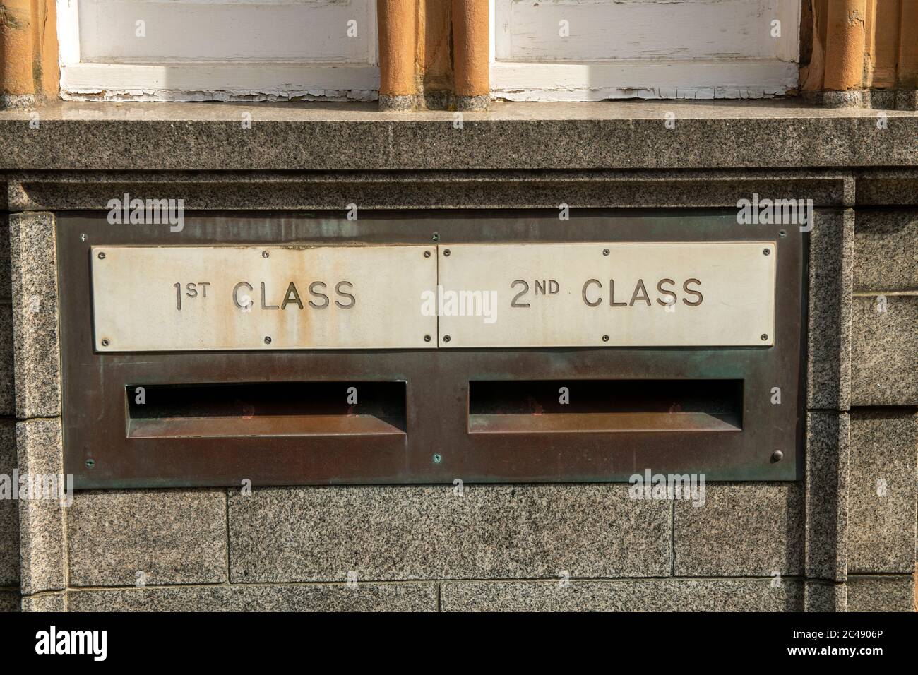 1st and 2nd Class Post Boxes in the wall of Lerwick Post office ...
