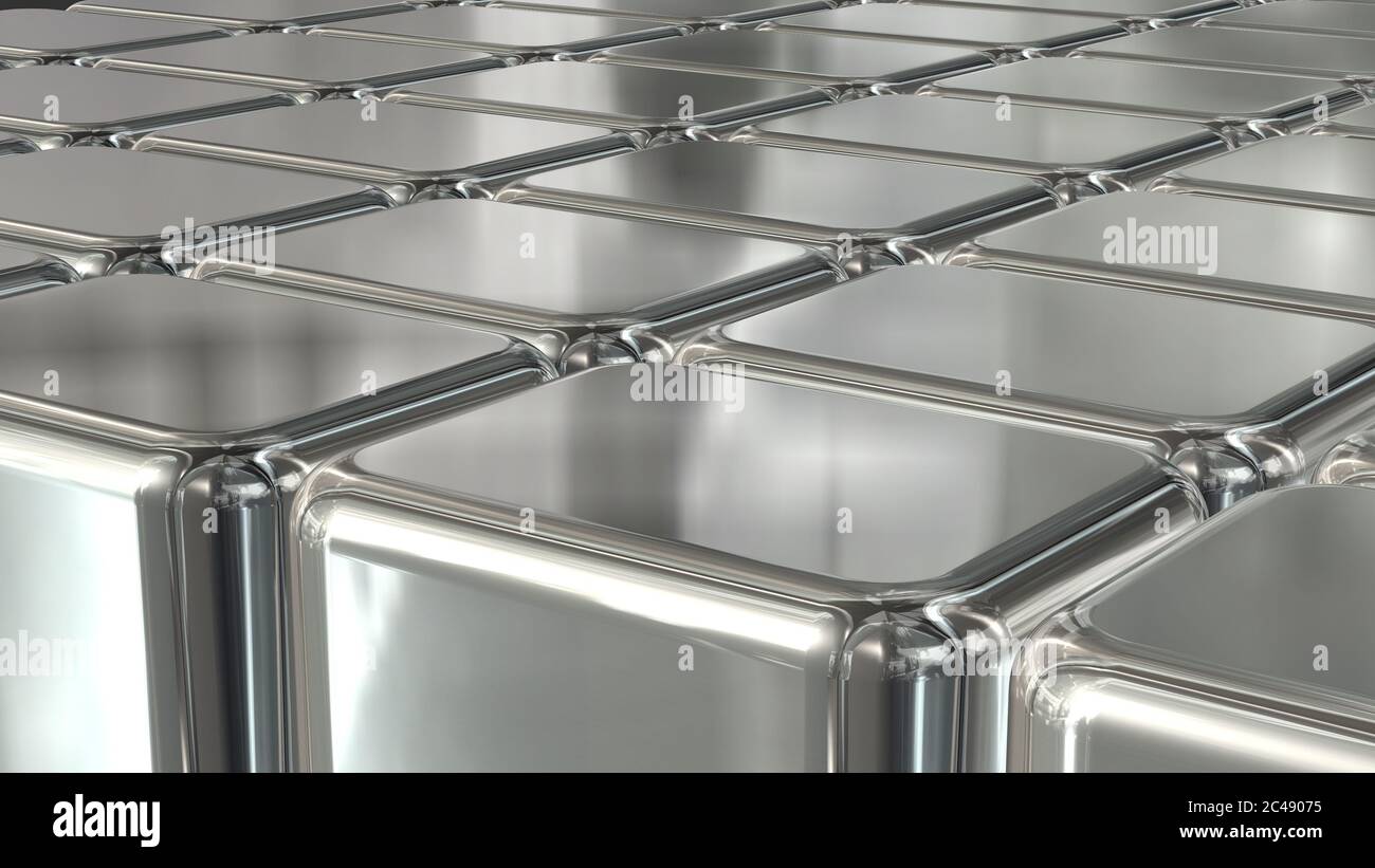 Silver metal cubes arranged to a background - 3D rendering Stock Photo ...