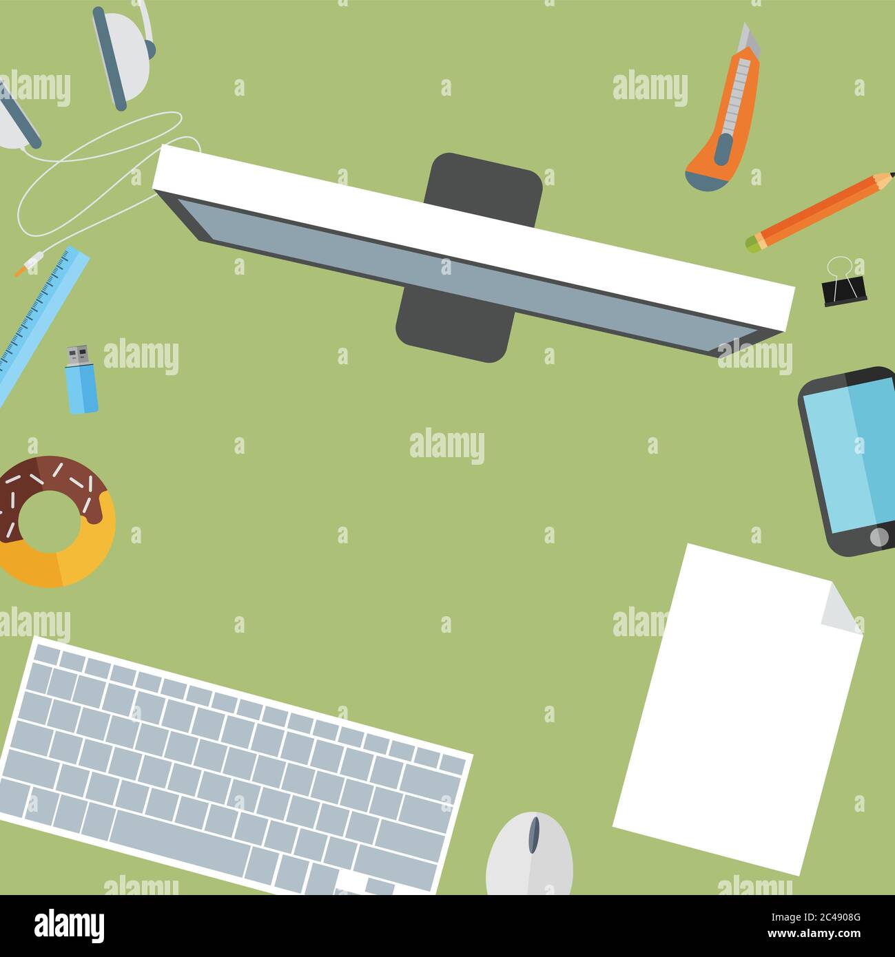 Overhead office desk Stock Vector Images - Alamy