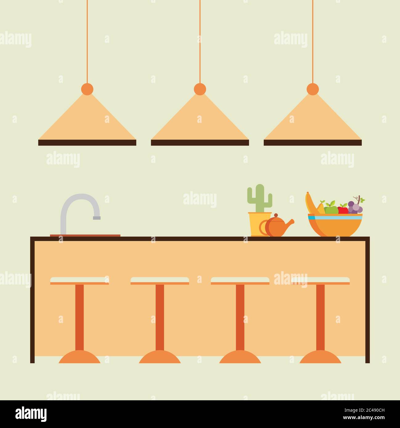 Modern Flat Design Kitchen Interior Vector Illustration Stock Vector ...