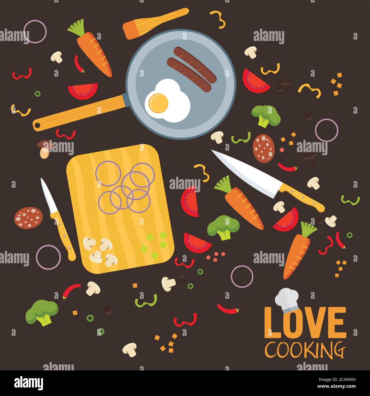 Cutting vegetables wooden table Stock Vector Images - Alamy