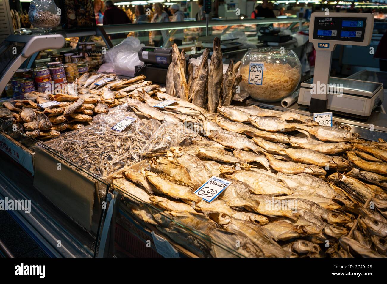 RIGA, LATVIA - JUNE 27, 2019: Fish in the central market. The market ...