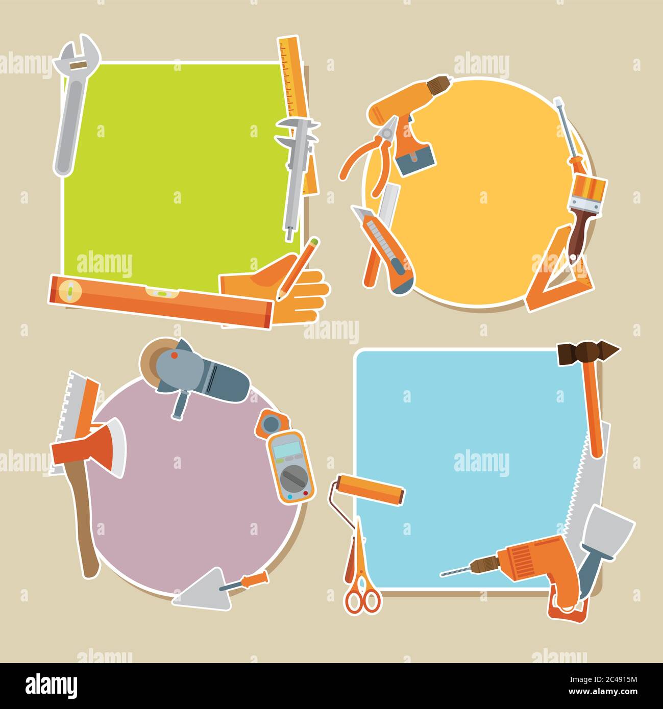 Repair and construction stickers set with working tools Stock Vector ...