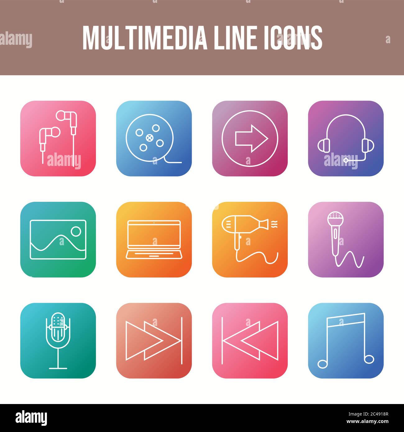 Multimedia Beautiful Vector Icons Set Stock Vector Image & Art - Alamy