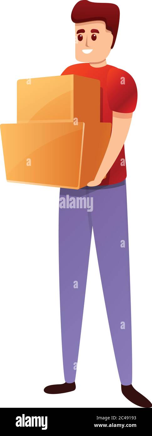 Smiling courier with boxes icon. Cartoon of smiling courier with boxes ...