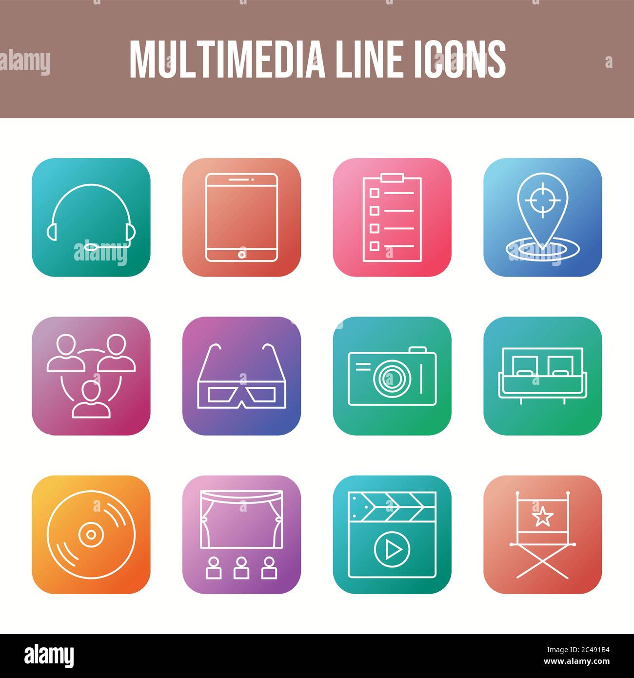 Multimedia 12 Vector Icons in One Set Stock Vector Image & Art - Alamy