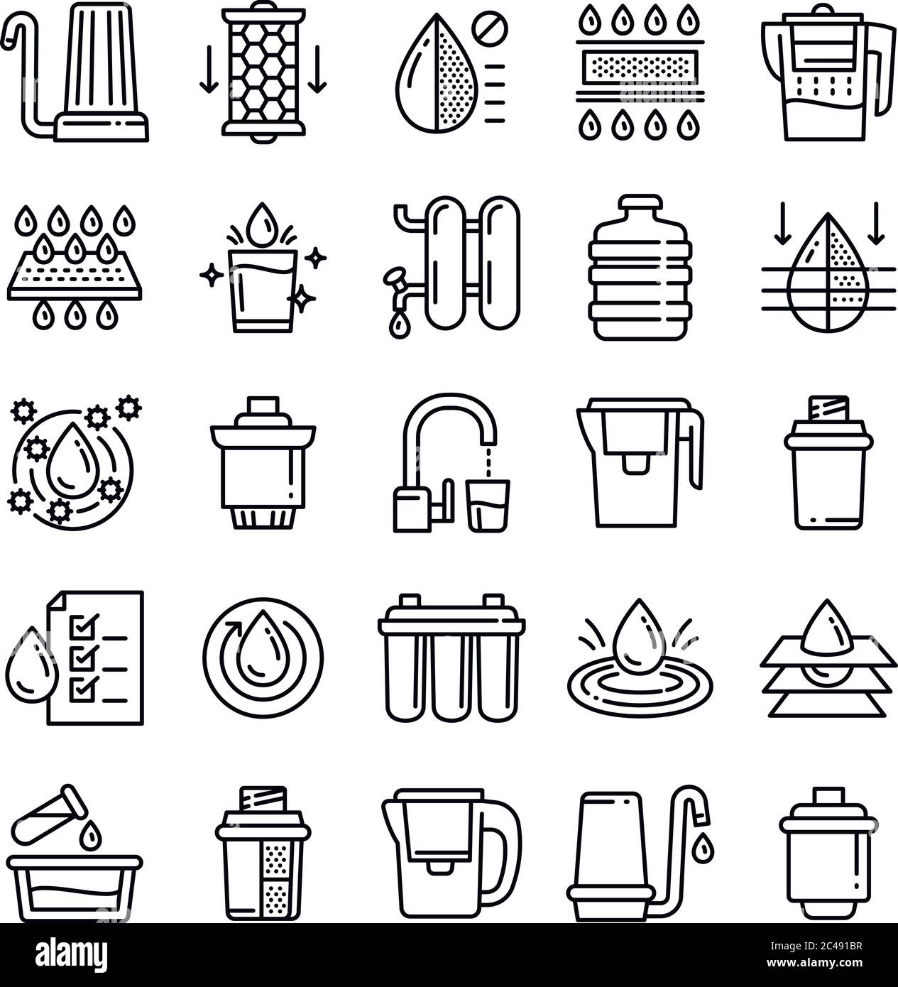 Filter water icons set. Outline set of filter water vector icons for ...