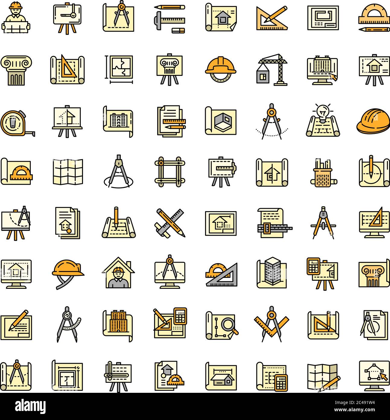 Architect equipment icons set. Outline set of architect equipment ...