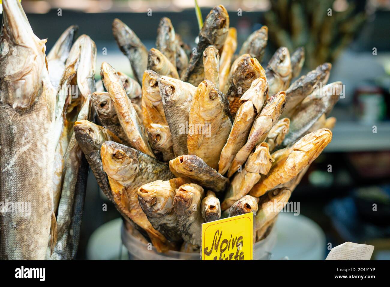 RIGA, LATVIA - JUNE 27, 2019: Fish in the central market. The market ...
