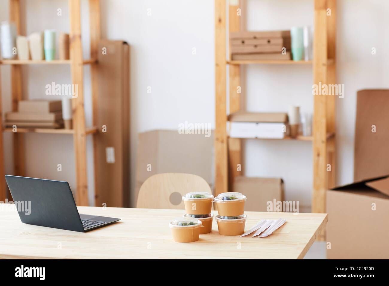 Image of takeaway food with laptop on the table at office Stock Photo ...