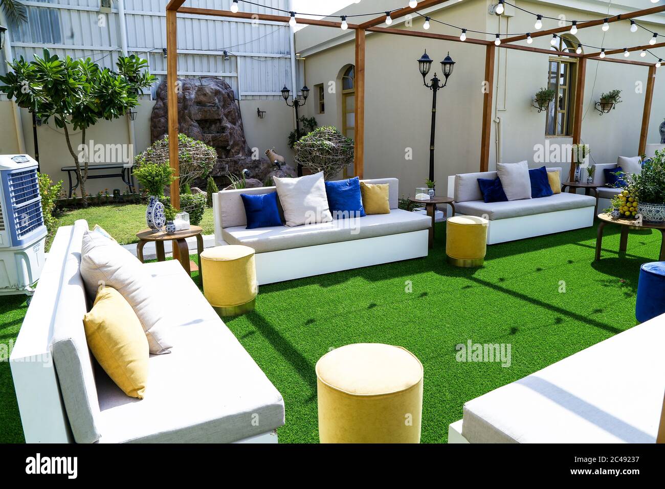 Outdoor Event Decoration With candle setup Stock Photo - Alamy